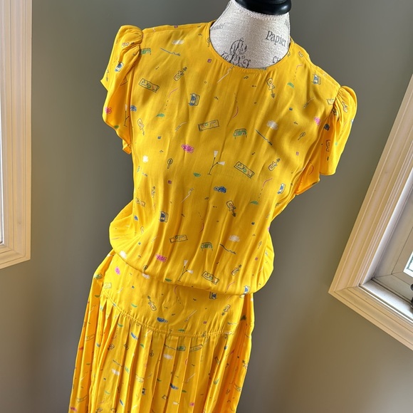Vintage | Dresses | Vintage Maggie London Yellow Drop Waist Midi Dress ...
